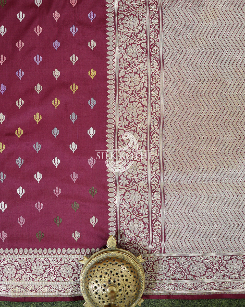 DARK BERRY PURPLE MEENA BUTI KADHWA KATAN SILK BANARASI HANDLOOM SAREE ...